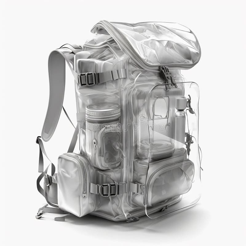 Unusual Transparent Backpack with Things Inside Isolated on White Stock ...
