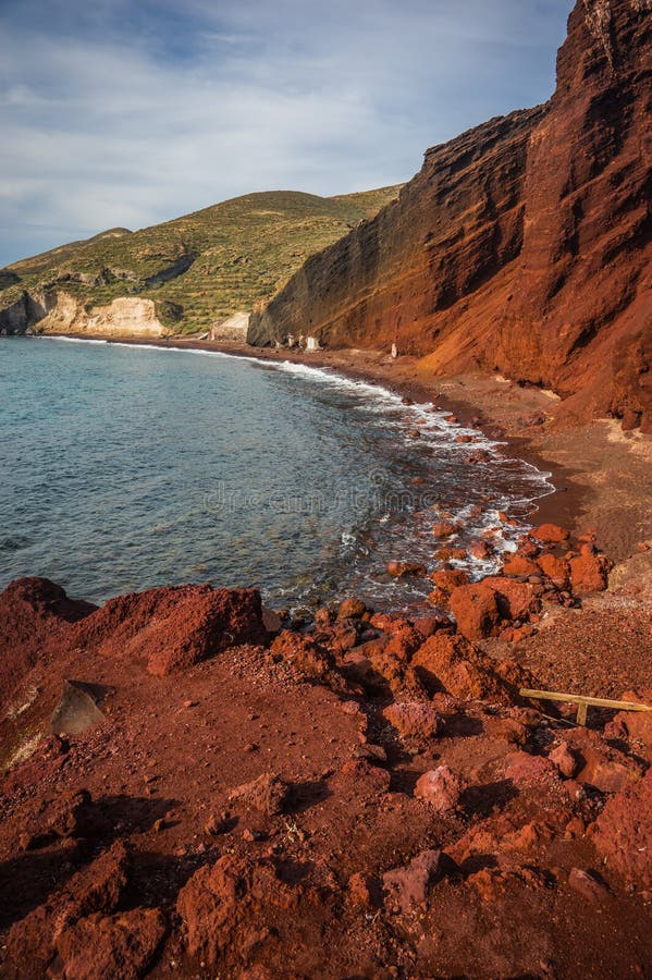 Unusual and Unique Red Beach on Santorini, Greece Stock Photo - Image ...