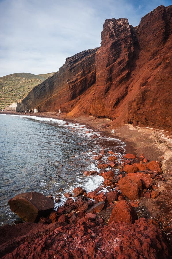 Unusual and Unique Red Beach on Santorini, Greece Stock Photo - Image ...