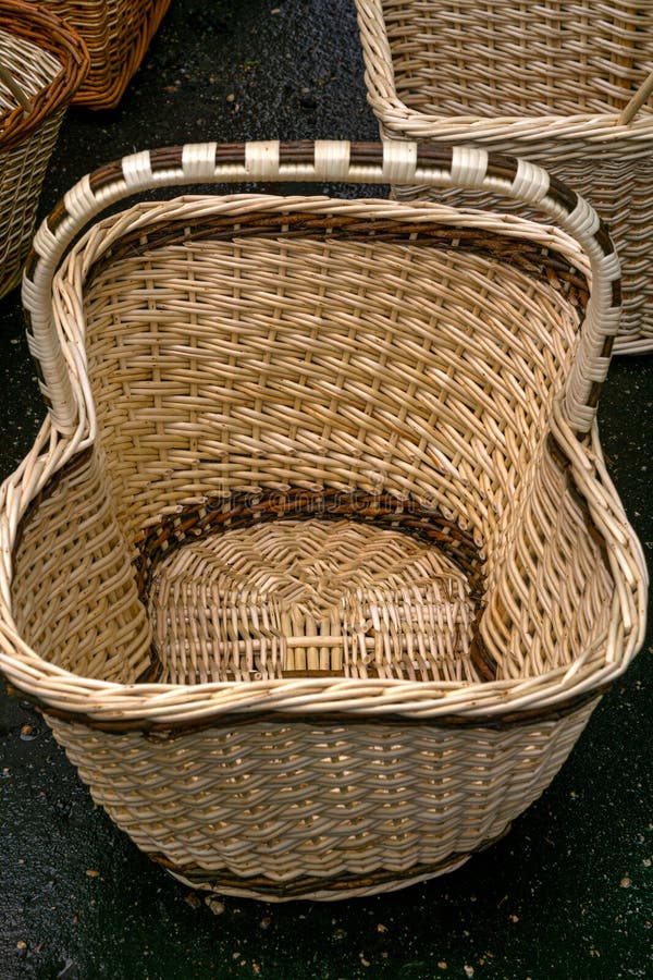 Unusual Wicker Basket Made of Natural Material Close-up at the Fair ...