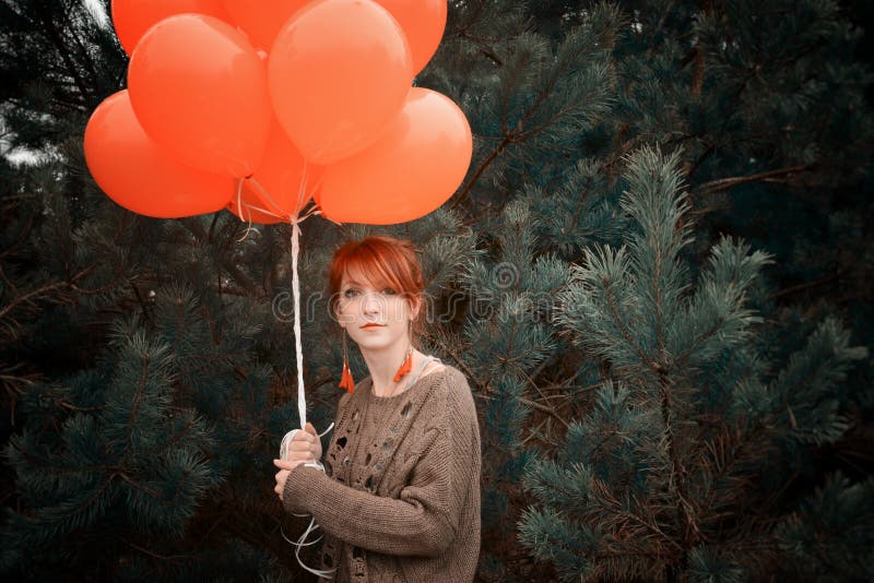 Unusual Woman with Balloons As Concept Outdoors Stock Photo - Image of ...