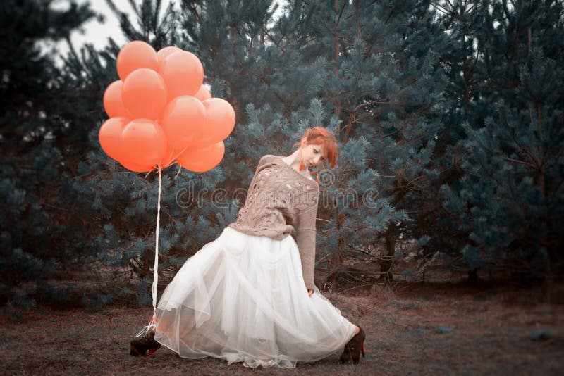 Unusual Woman with Balloons As Concept Outdoors Stock Photo - Image of ...