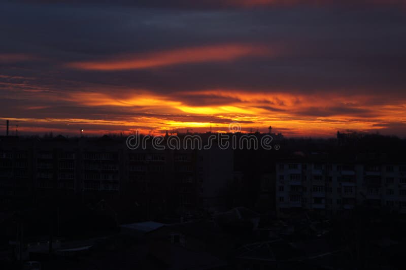 An Unusually Beautiful and at the Same Time Harsh Sunset Stock Image ...