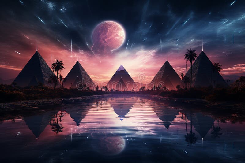 Unveiled Geometric Pyramid in Synthwave Art. Generative by Ai Stock ...