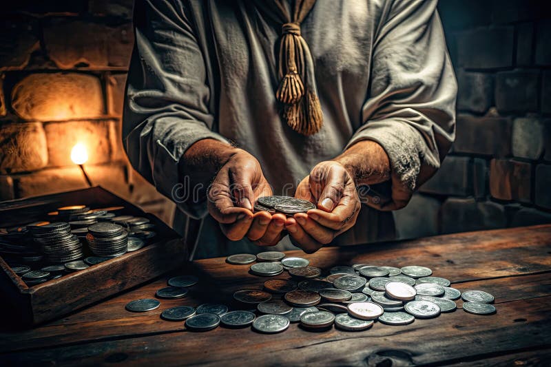 Unveiling Ancient Secrets Chiaroscuro Hands Counting Silver Coins in a ...