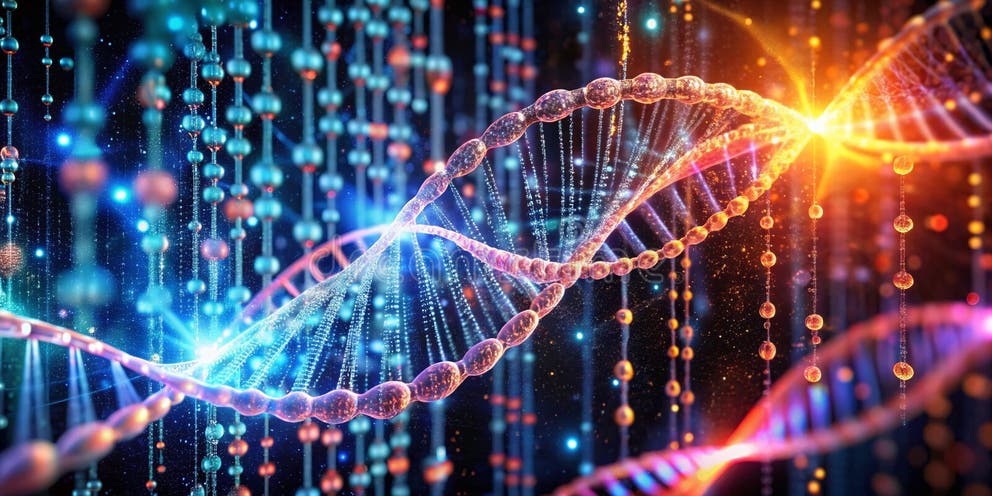 Unveiling the Digital Genome Intertwined DNA and Glowing Binary Code ...