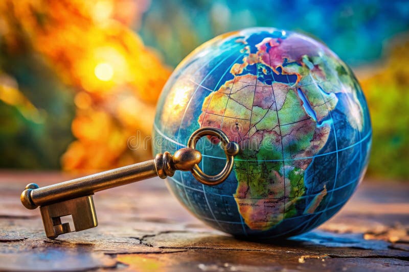 Unveiling Global Connections a Double Exposure of a Key and Globe ...