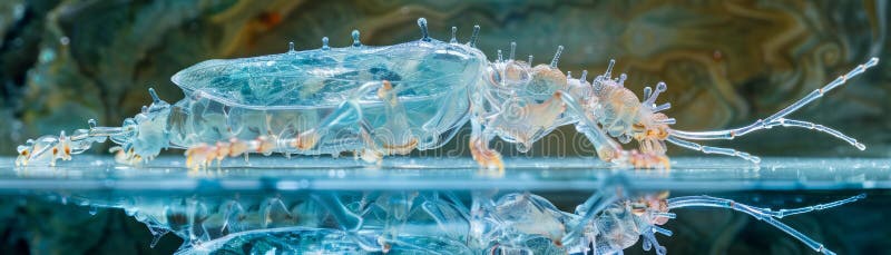 Macro Image of a Translucent Springtail on Reflective Surface in High ...
