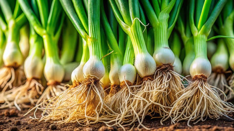 Unveiling the Intricate Roots of Fresh Spring Onions a Closeup Macro ...