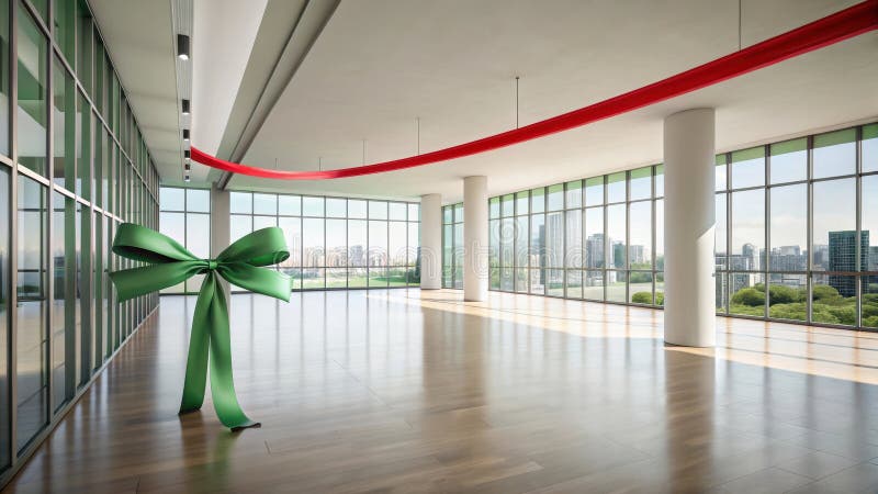 Unveiling a New Space a Modern Office with Panoramic Views and Festive ...