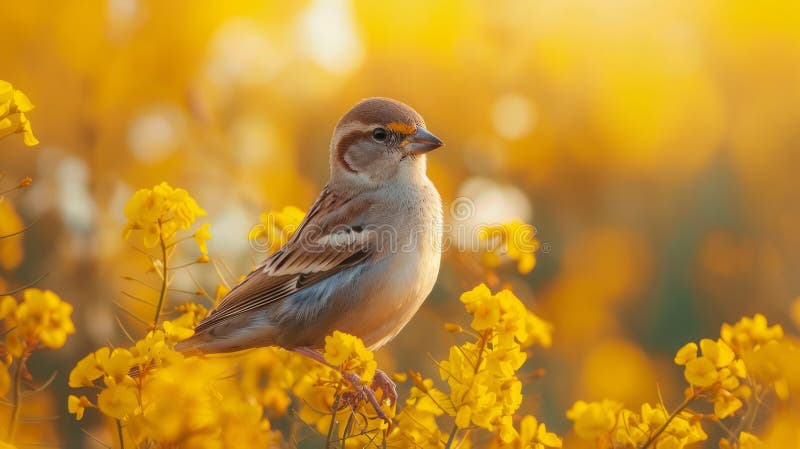 Unveiling the Quiet Beauty of a Bird Hidden in Mustard Fields at Dusk ...
