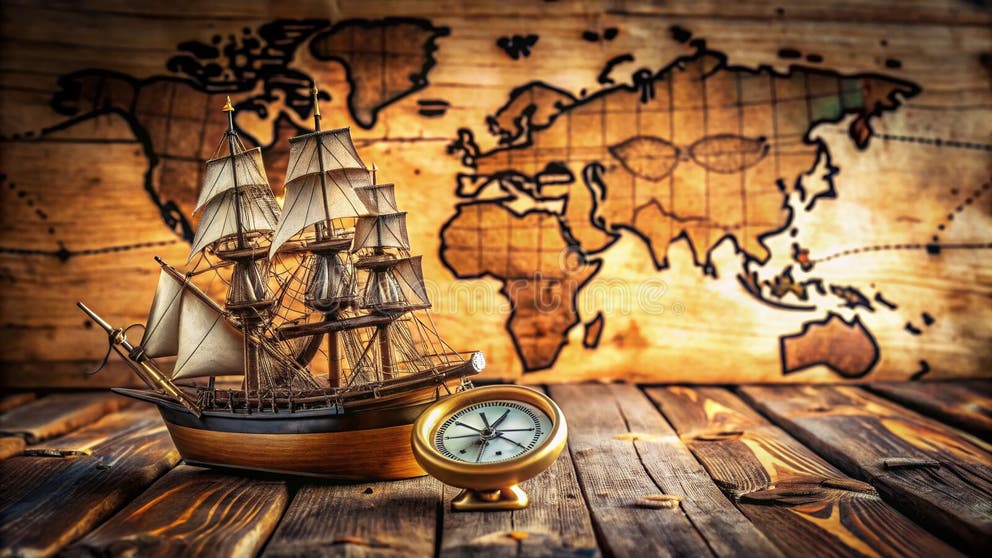 Unveiling the Secrets of Navigation an Ancient Sailboat Compass and Map ...