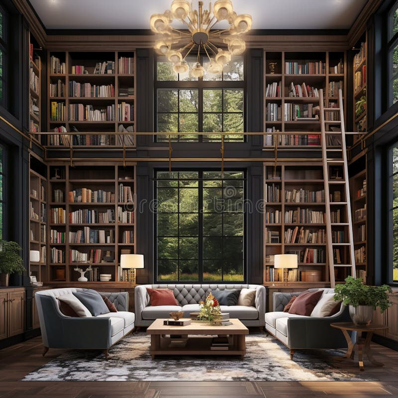 Unveiling Visual Verses: Artistically Designed Library Interior Stock ...