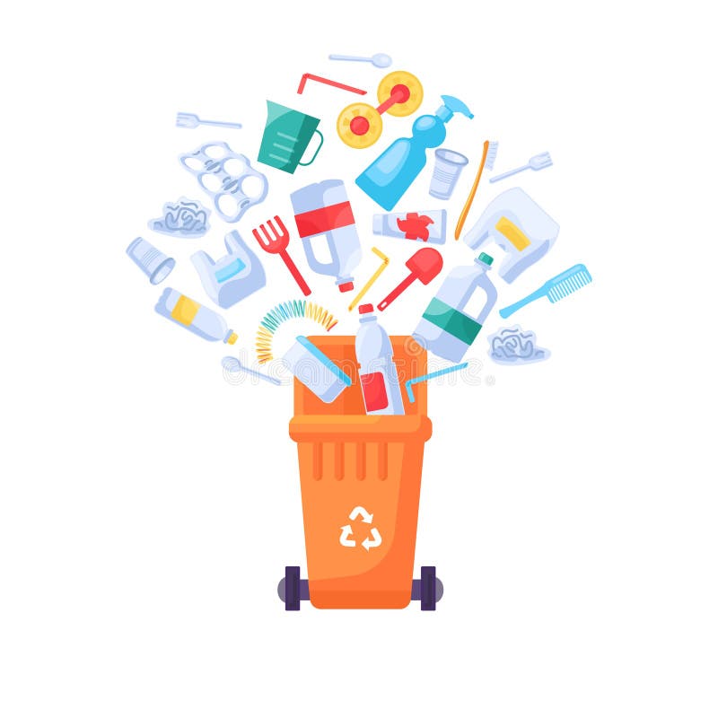 Unwanted Plastic Items Falling To Landfill Stock Vector - Illustration ...