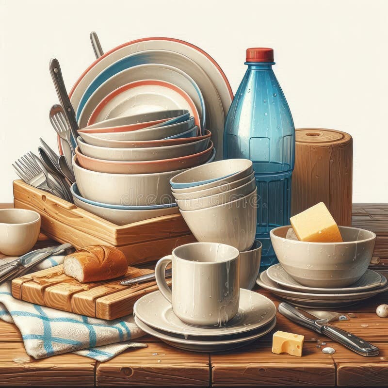 Unwashed Dishes and Food on the Table. Stock Photo - Image of home ...