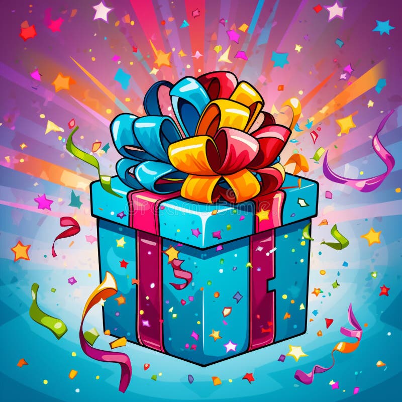 Vibrant and Playful Gift Box with Animated Speech Bubbles Stock ...