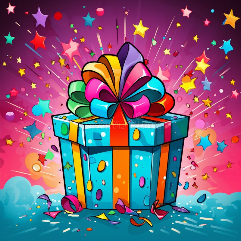 Vibrant and Playful Gift Box with Animated Speech Bubbles Stock ...