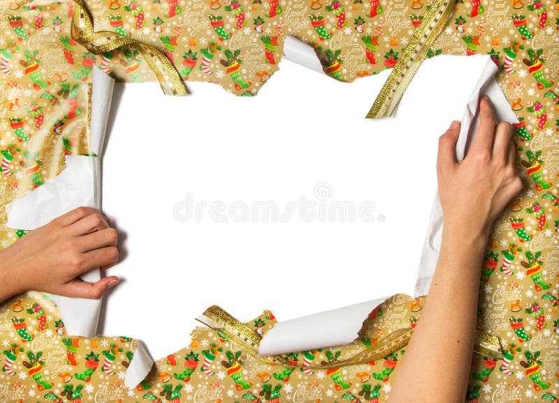 Unwrapping Gifts stock image. Image of ribbon, hands - 46631779
