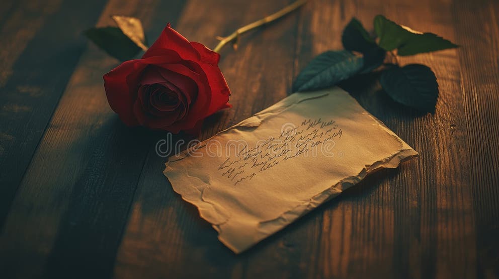 An Unwritten Message is on a Piece of Paper with a Rose on Top Stock ...