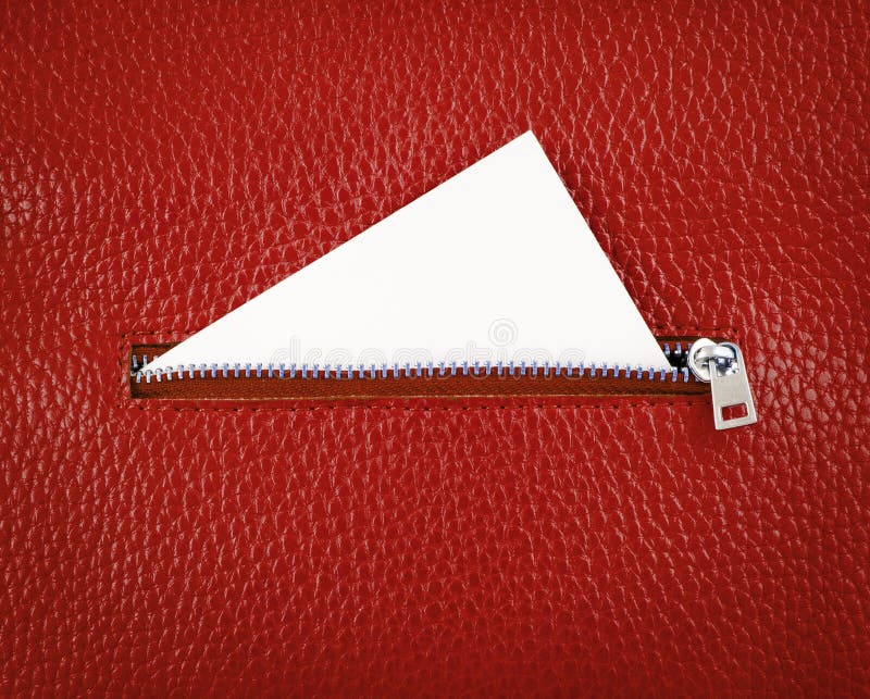 Unzip Leather Wallet with White Empty Card. Stock Photo - Image of ...