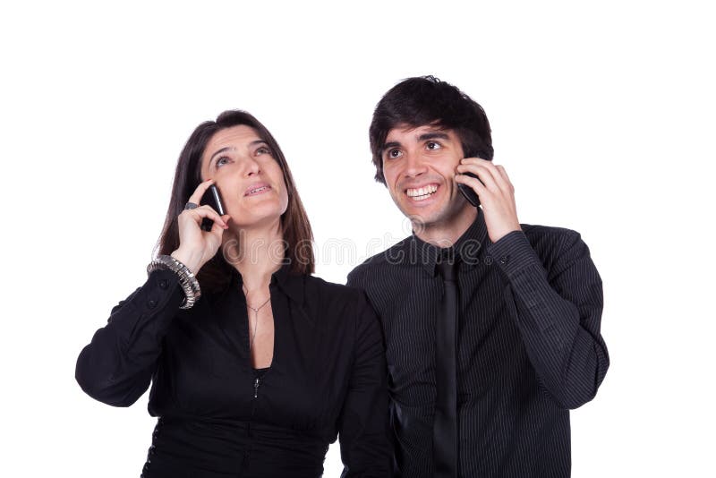 Uomini E Donna Che Comunicano Sul Telefono Fotografia Stock - Immagine ...