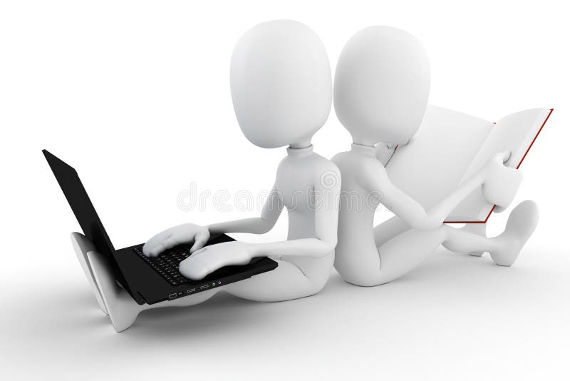 Uomo 3D Che Lavora Al Suo Laptop Illustrazione di Stock - Illustrazione ...