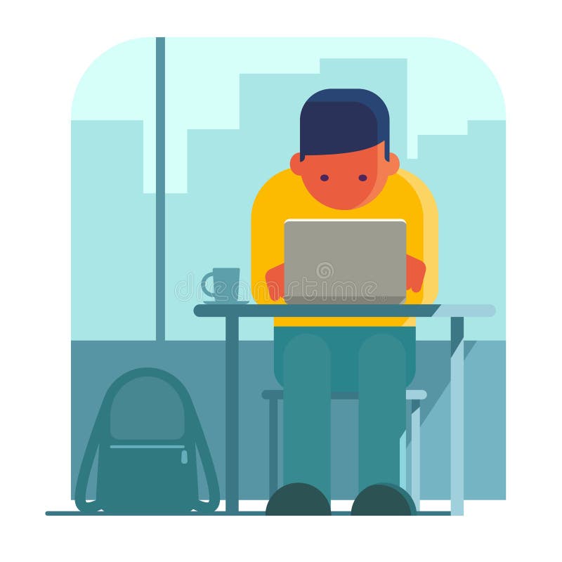 Uomo Che Lavora Al Computer Portatile Illustrazioni, Vettoriali E ...