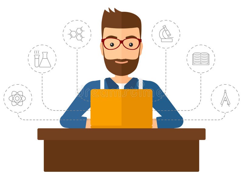 Uomo Che Studia Con Il Computer Portatile Illustrazione Vettoriale ...