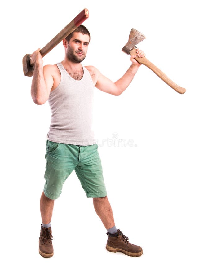 Uomo Con Un'ascia E Un Martello Fotografia Stock - Immagine di metallo ... Uomo Con Un'ascia E Un Martello Fotografia Stock - Immagine di metallo ...