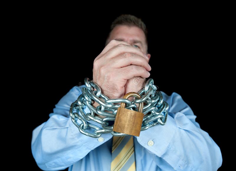 Un Uomo D'affari Incatenato Ad Una Palla Del Ferro Pilota Ascendente ...