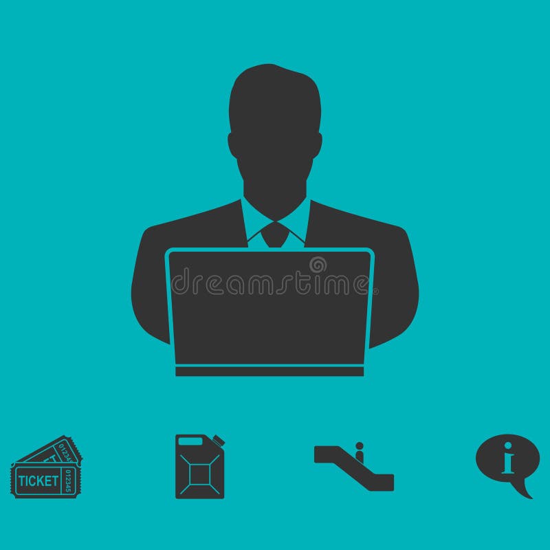 Uomo D'affari Working Sul Piano Dell'icona Del Computer Illustrazione ...