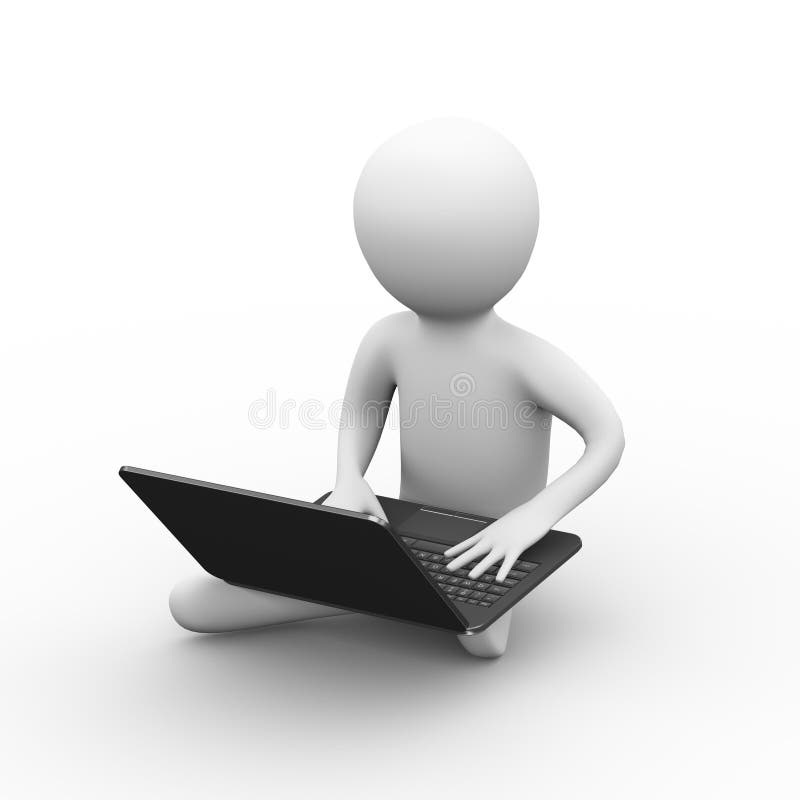 Uomo 3d Che Lavora Con Il Computer Portatile Illustrazione di Stock ...