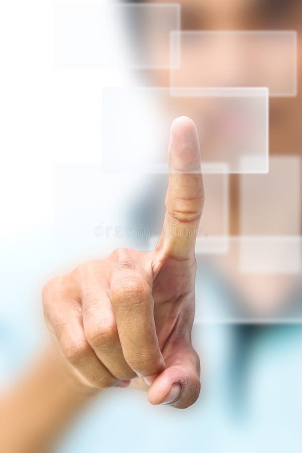 Mano Che Spinge Sull'icona Dello Schermo Di Tocco Immagine Stock ...