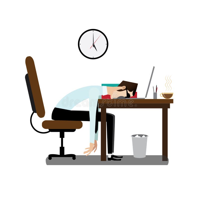 Uomo Stanco Dell'ufficio Che Dorme Allo Scrittorio Illustrazione ...