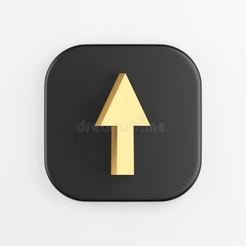 Up Arrow Gold Icon. 3D Rendering of Black Square Key Button, Interface ...