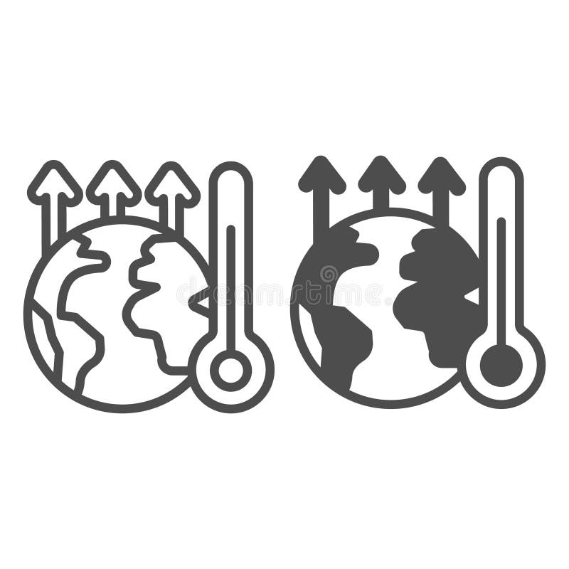 Up Arrow and Planet with Thermometer Line and Solid Icon, Climate ...