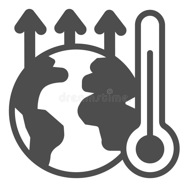 Up Arrow and Planet with Thermometer Solid Icon, Climate Change Concept ...