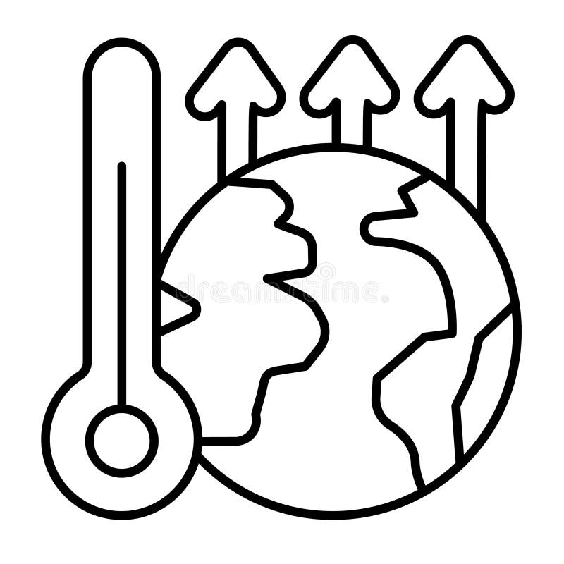 Up Arrow and Planet with Thermometer Thin Line Icon, Climate Change ...