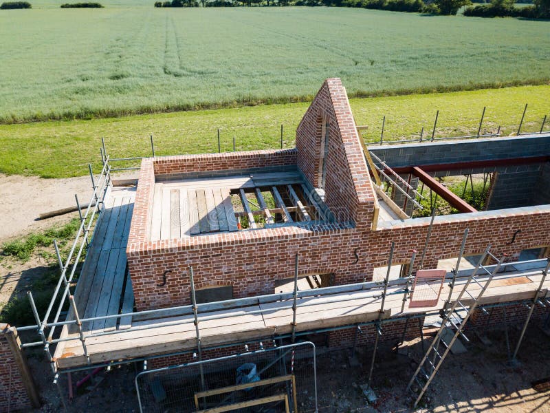 Up Close Aerial Drone View of a Barn Conversation Showing Scaffolding ...