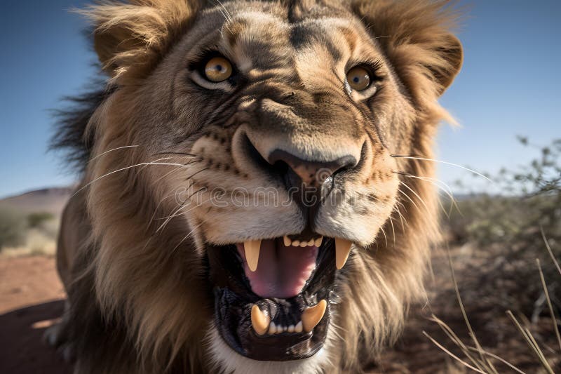 Up-close and Dynamic Shot of a Roaring Lion S Face, Captured with a ...