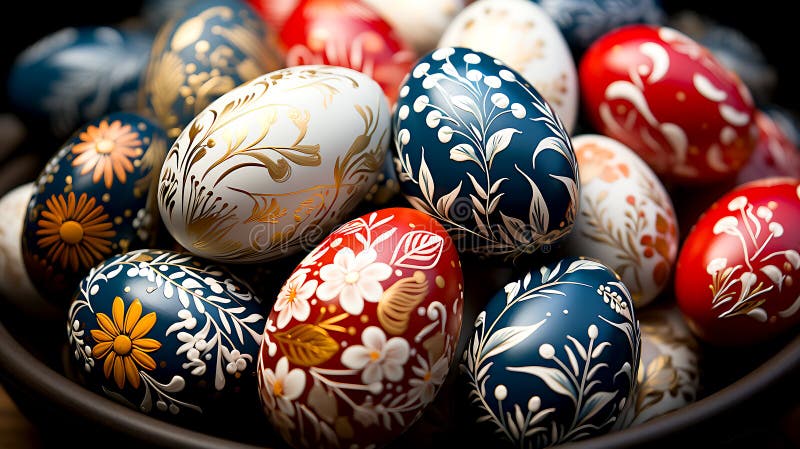 Up Close and Personal with Beautifully Painted Easter Eggs in Floral Motifs Stock Illustration ...