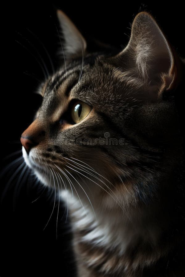 Up Close with a Real Cat on a Black Background Perfect for Posters and ...