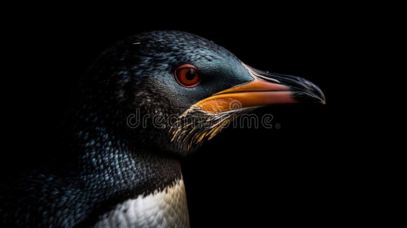 Up Close with a Real Penguin on Black Background for Copy Space. Stock ...