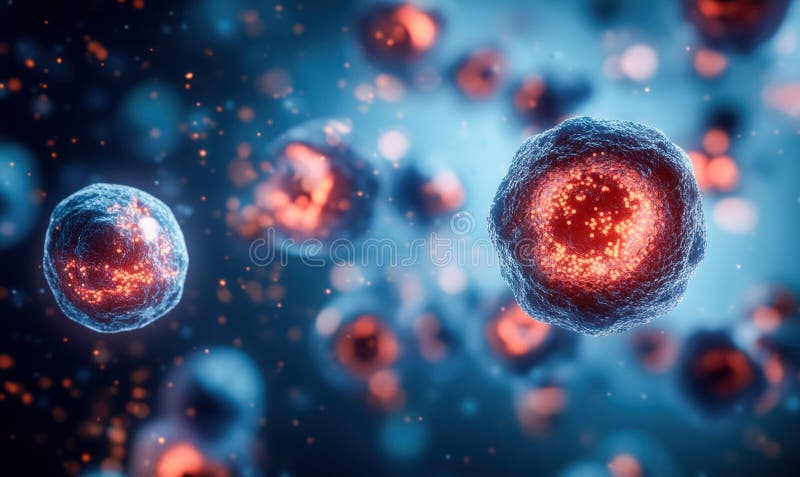 An Up-close View of Cells Revealing Intricate Glowing Red Interiors ...