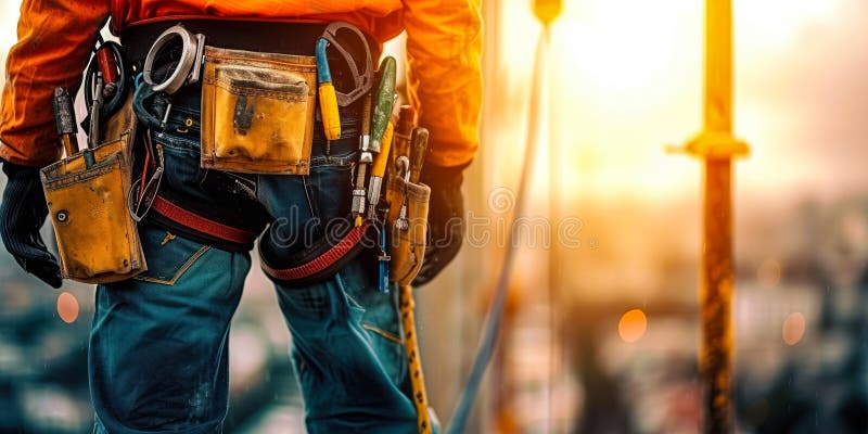 Up-Close View of a Construction Workers Utility Belt Loaded with ...