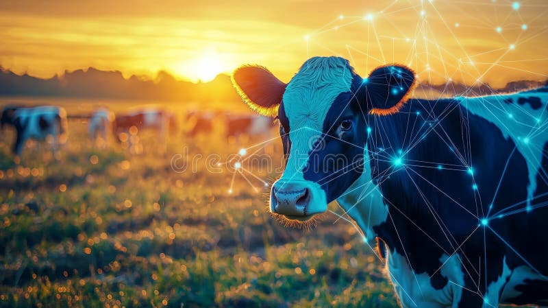 An Up-close View of a Dairy Cow, Layered with Digital Data Points ...