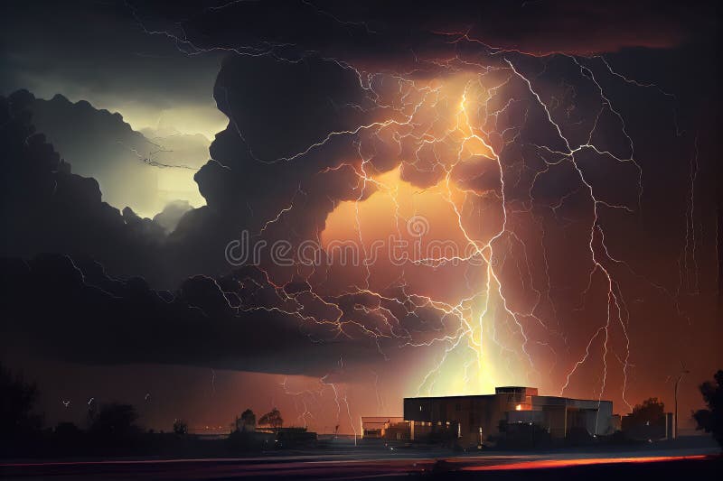 Up-close View of Dramatic Thunderstorm with Lightning and Rain, Shot ...