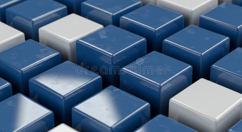 Up Close View of Glossy Blue and White Cubes Grid Abstract Symbolizing ...