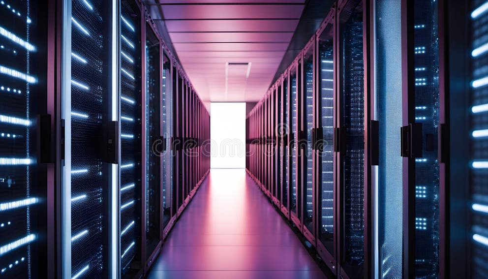 An Up-close View of a Modern Server Rack Illuminated by Pulsating LED ...