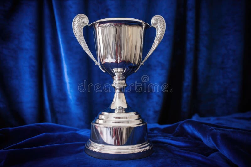 Up-close View of a Silver Trophy on a Blue Velvet Stock Photo - Image ...